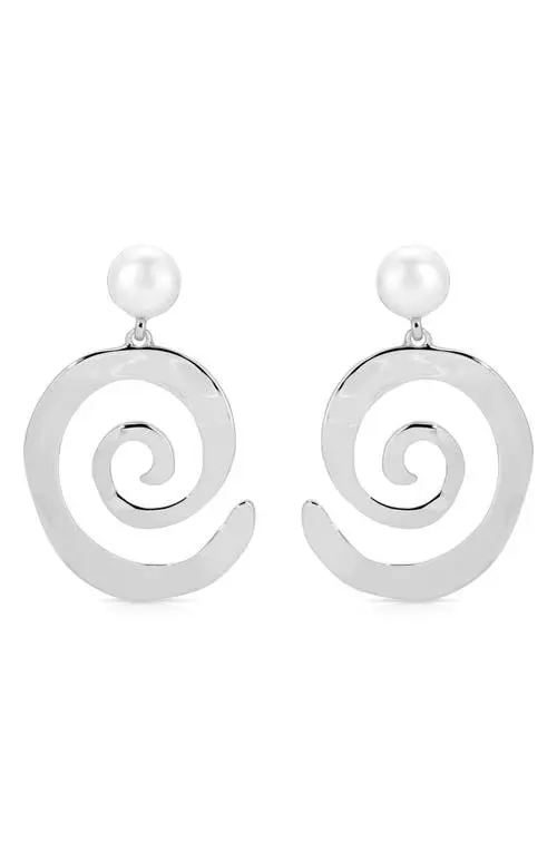 Ettika Aura Swirl Pearl Drop Earrings - Silver
