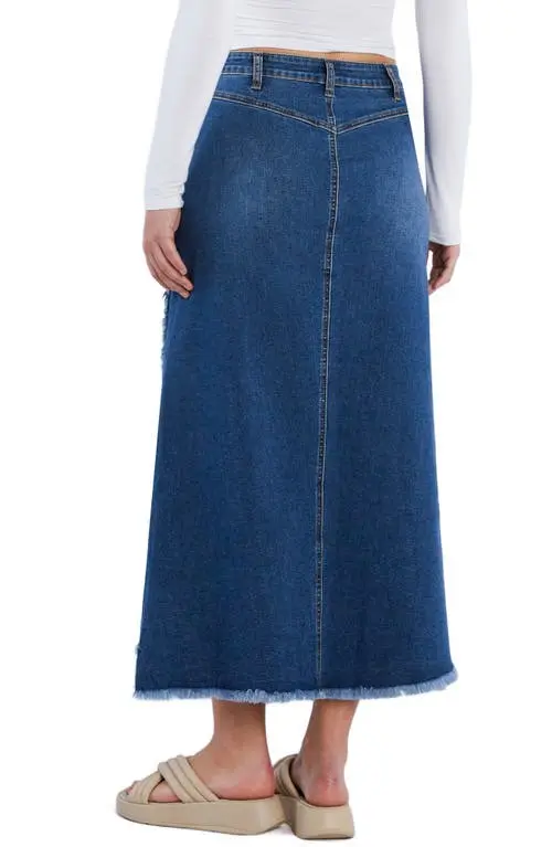 WASH LAB DENIM Two Step Denim Maxi Skirt - Flounce Blue
