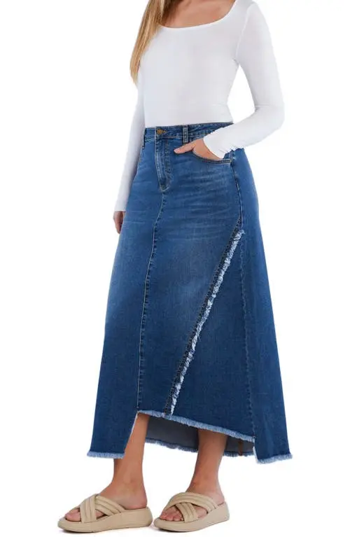 WASH LAB DENIM Two Step Denim Maxi Skirt - Flounce Blue
