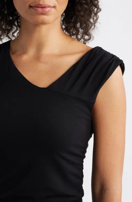 Loveappella Asymmetric Drape Top - Black