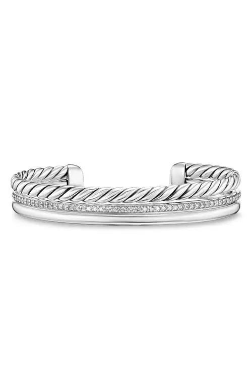 David Yurman Dy Mercer® Three Row Cuff Bracelet - Silver/ Diamond