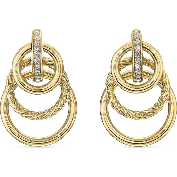 David Yurman Mercer® Triple Ring Drop Earrings - Gold/ Diamond