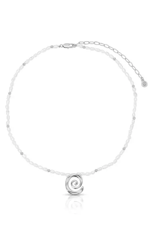 Ettika Aura Swirl Pendant Freshwater Pearl Necklace - Silver
