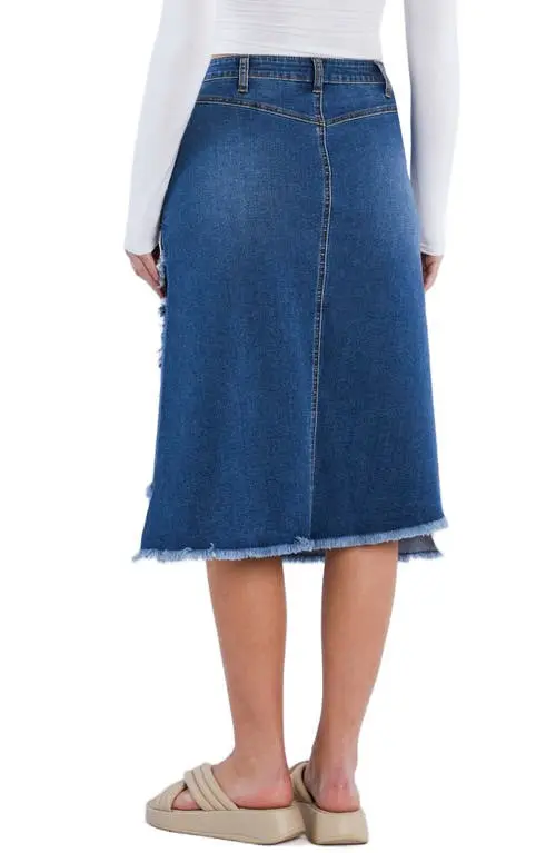 WASH LAB DENIM Fray Two Step Denim Skirt - Flounce Blue