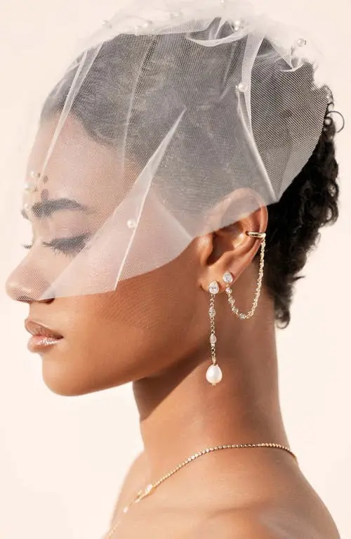 Ettika Teardrop Cubic Zirconia And Pearl Drop Earrings