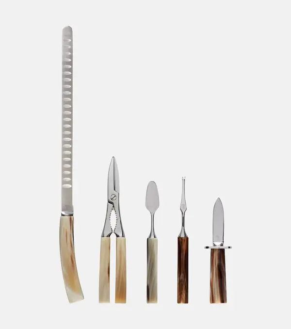 Brunello Cucinelli Horn And Stainless Steel Cutlery Set - Beige