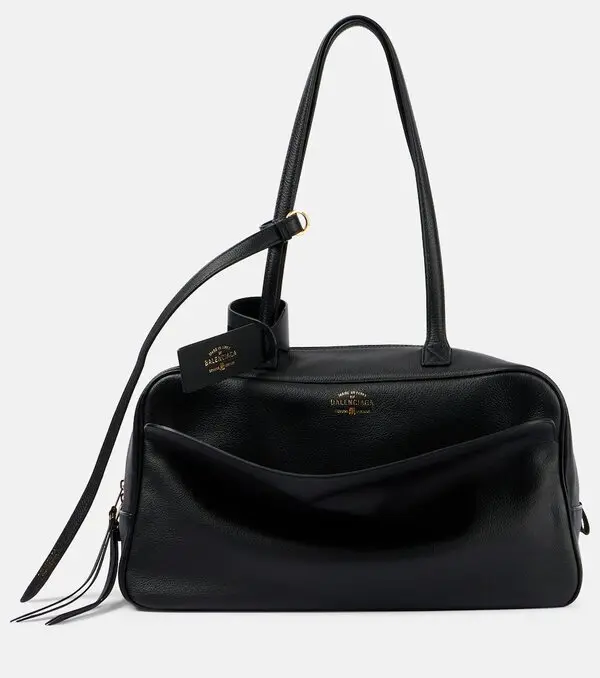 Balenciaga Carrie Medium Leather Bowling Bag - Black