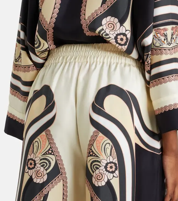 La DoubleJ Printed Silk Palazzo Pants - Beige