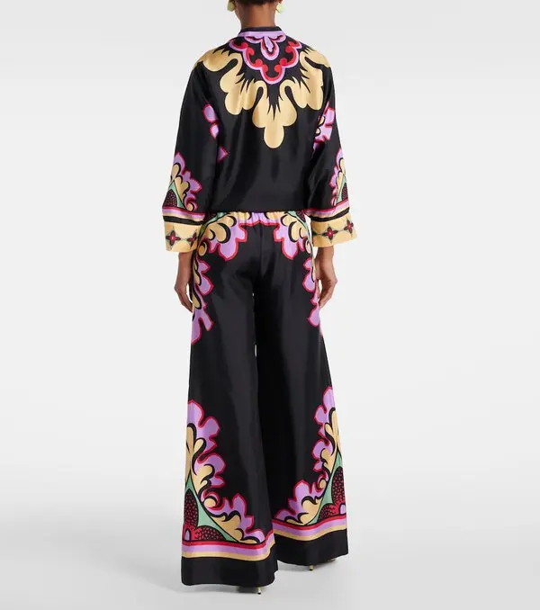 La DoubleJ Printed Silk Palazzo Pants - Black