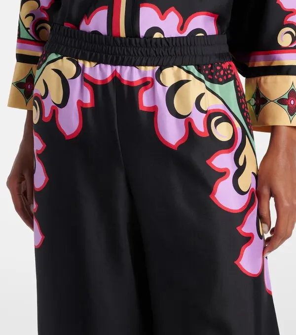 La DoubleJ Printed Silk Palazzo Pants - Black
