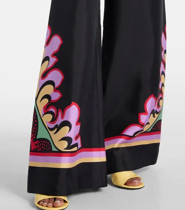 La DoubleJ Printed Silk Palazzo Pants - Black