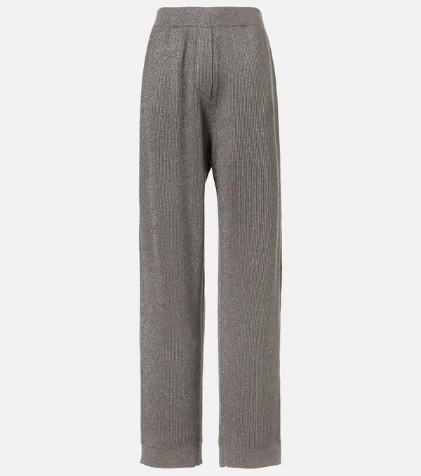 Brunello Cucinelli Cotton-blend Lamé Wide-leg Pants - Grey