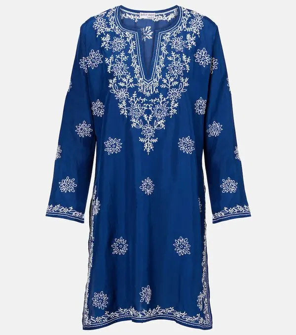 JULIET DUNN Embroidered Silk Tunic - Blue
