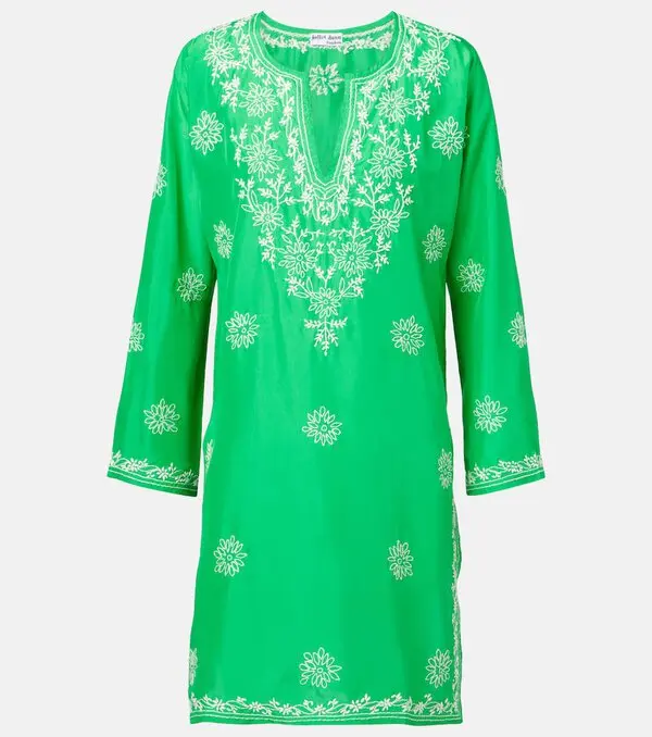 JULIET DUNN Embroidered Silk Tunic - Green