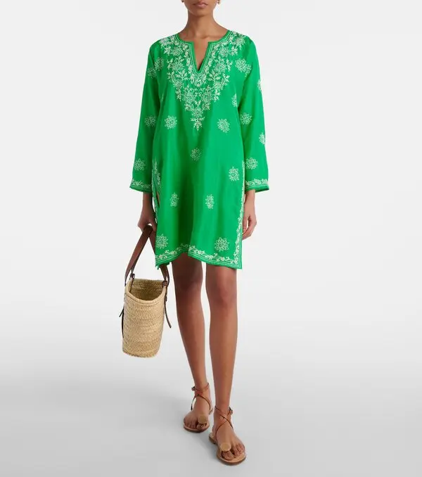 JULIET DUNN Embroidered Silk Tunic - Green