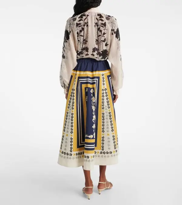La DoubleJ Printed Cotton Poplin Midi Skirt - Multicoloured