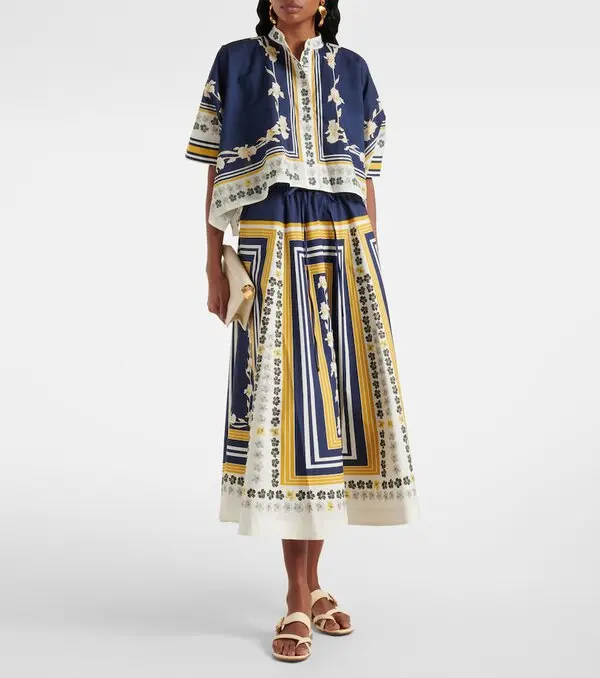 La DoubleJ Printed Cotton Poplin Midi Skirt - Multicoloured