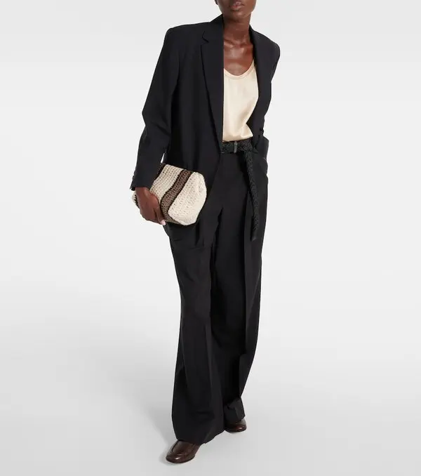 Brunello Cucinelli Wool-blend Wide-leg Trousers - Black