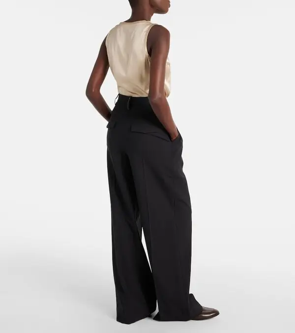 Brunello Cucinelli Wool-blend Wide-leg Trousers - Black
