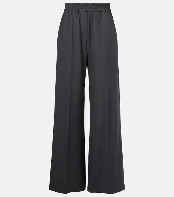 Brunello Cucinelli Wool-blend Wide-leg Trousers - Grey