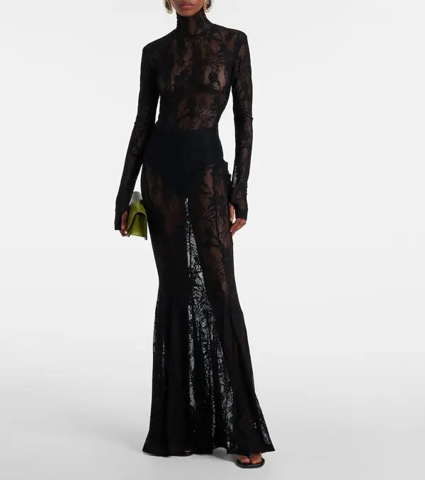 Norma Kamali Semi-sheer Lace Gown
