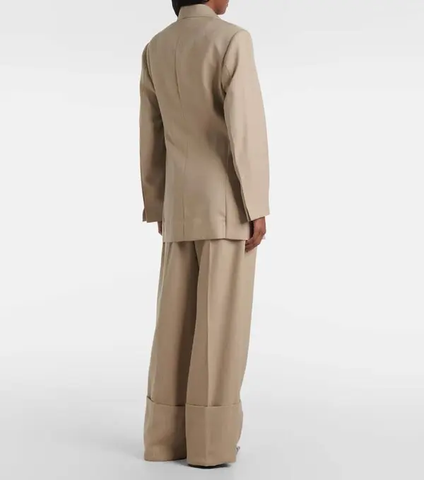 Victoria Beckham Belted Wool Blazer - Beige
