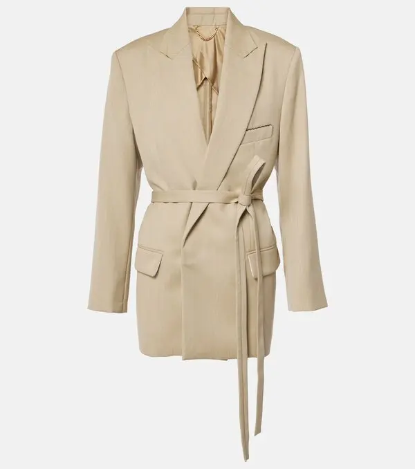 Victoria Beckham Belted Wool Blazer - Beige