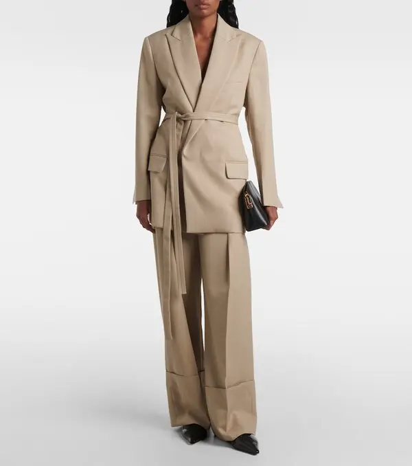Victoria Beckham Belted Wool Blazer - Beige