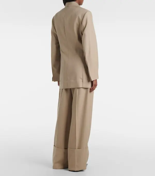 Victoria Beckham Belted Wool Blazer - Beige