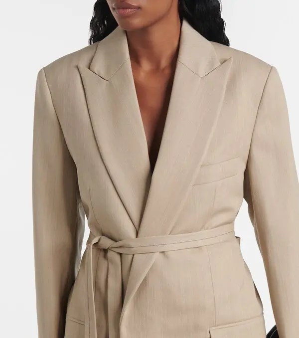 Victoria Beckham Belted Wool Blazer - Beige