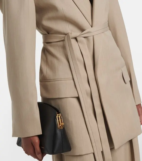 Victoria Beckham Belted Wool Blazer - Beige