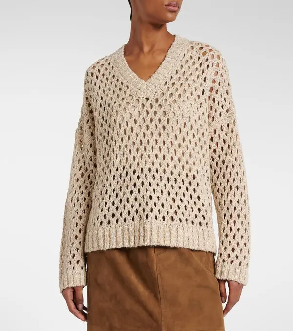 Brunello Cucinelli Sequined Silk And Linen-blend Sweater