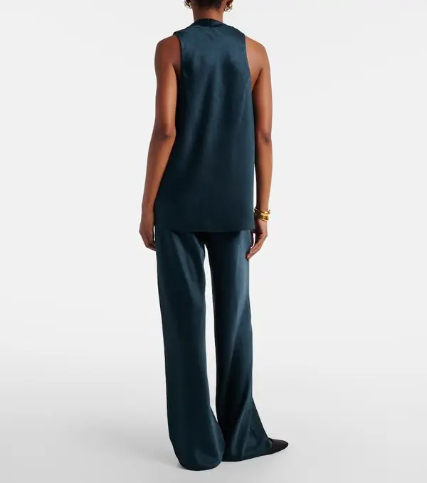 Vince High-rise Wide-leg Satin Pants - Green