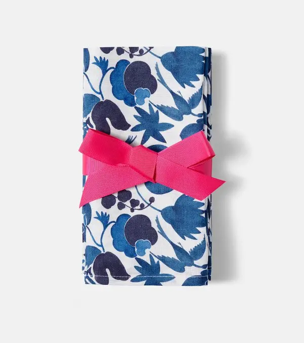 La DoubleJ Large Set Of 6 Floral Napkins - Blue