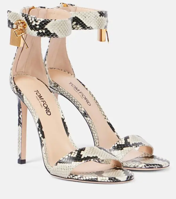 TOM FORD Padlock 105 Snake-effect Leather Sandals - Beige