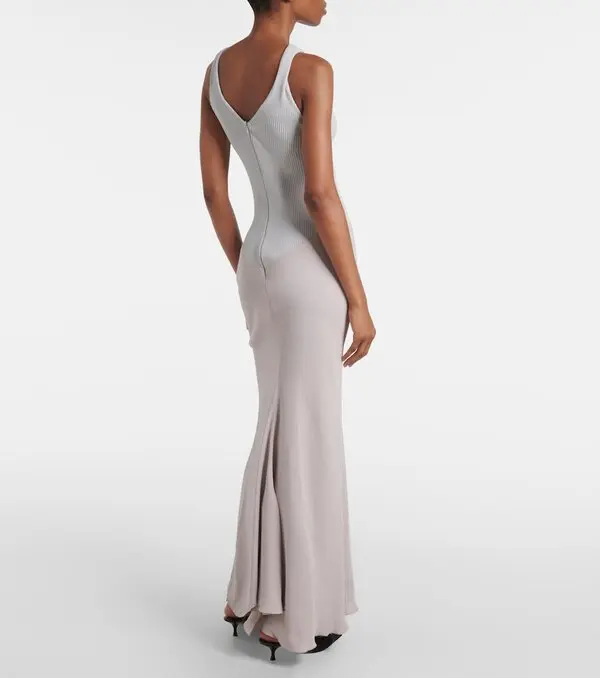 Victoria Beckham Knit-detail Crêpe Maxi Dress