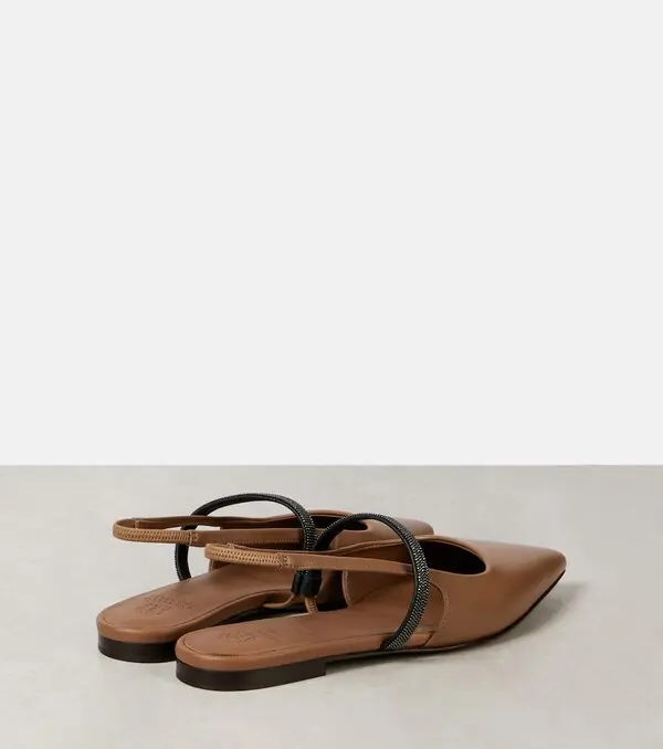 Brunello Cucinelli Leather Slingback Flats - Brown