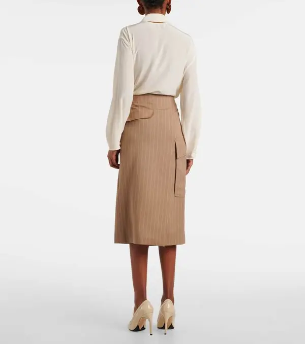 Victoria Beckham Pinstripe Wool Midi Skirt