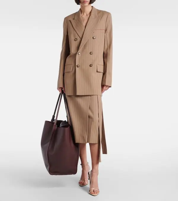 Victoria Beckham Pinstripe Wool Midi Skirt