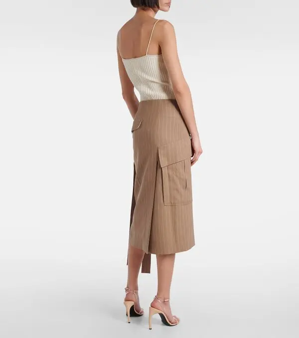 Victoria Beckham Pinstripe Wool Midi Skirt