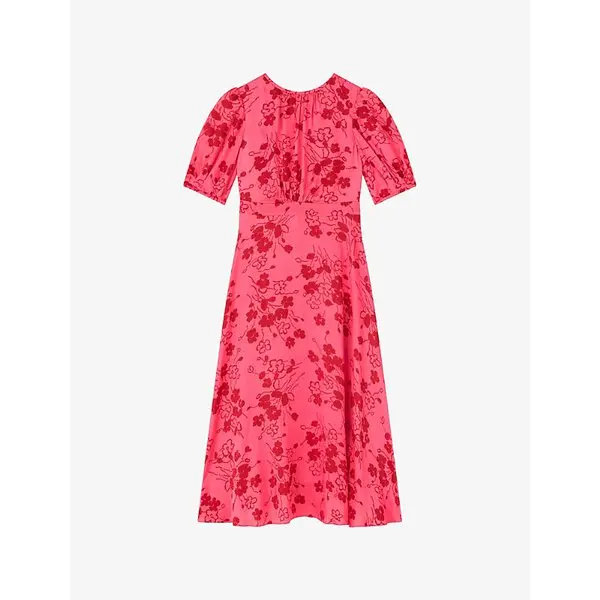Lk Bennett Jem Floral-Print Midi Tea Dress Mul-Pink 50% Off