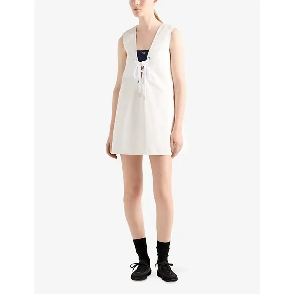 Prada Front-tie V-neck Mini Dress