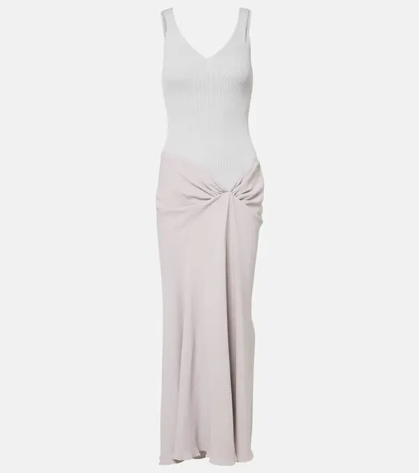 Victoria Beckham Knit-detail Crepe Maxi Dress - Grey