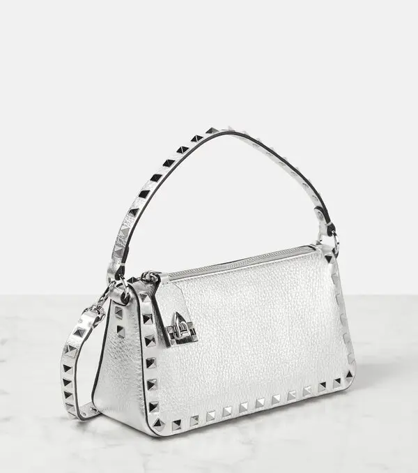 Valentino Garavani Rockstud Small Leather Crossbody Bag - Silver