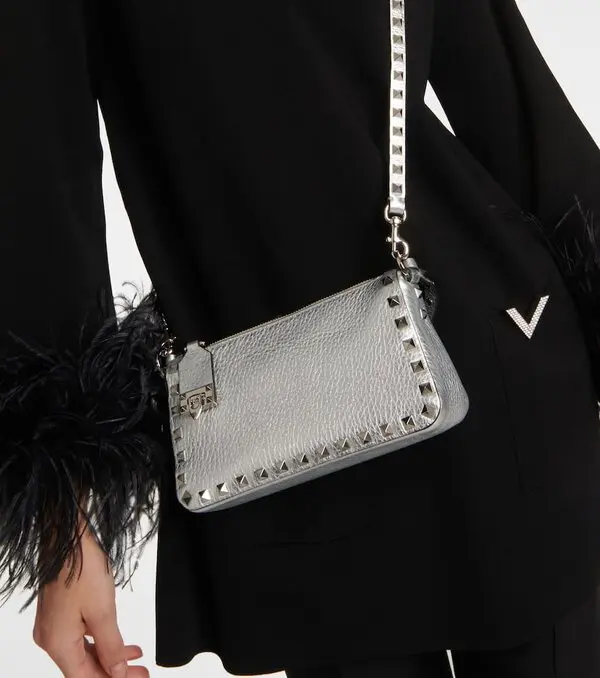 Valentino Garavani Rockstud Small Leather Crossbody Bag - Silver