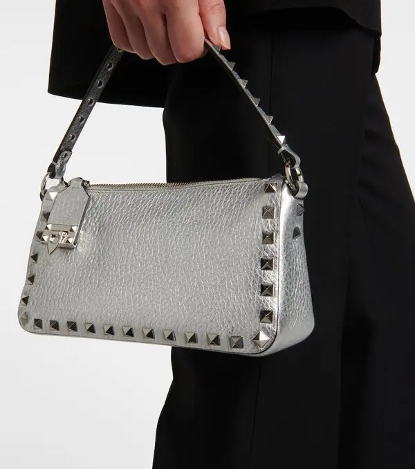Valentino Garavani Rockstud Small Leather Crossbody Bag - Silver