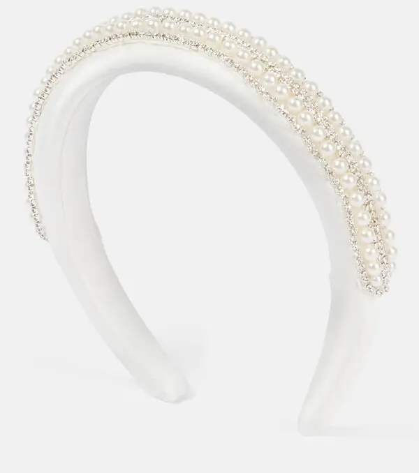 SELF-PORTRAIT Embellished Satin Headband - White