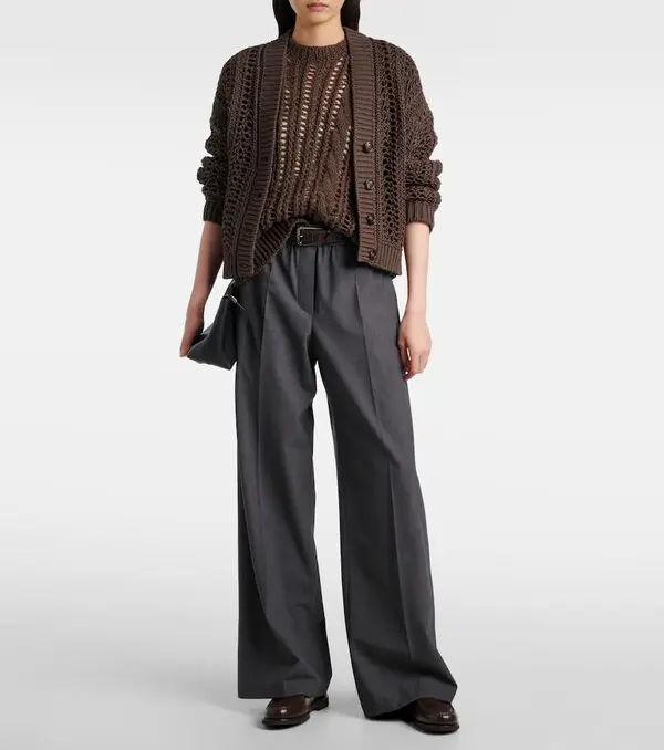 Brunello Cucinelli Wool-blend Wide-leg Trousers - Grey