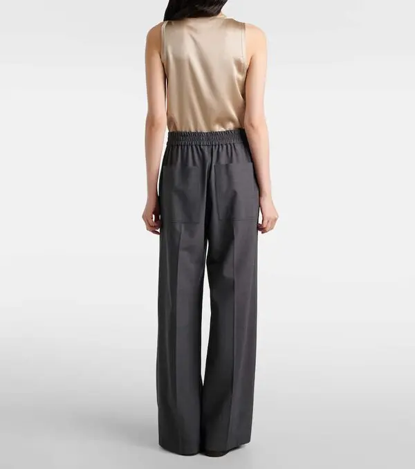 Brunello Cucinelli Wool-blend Wide-leg Trousers - Grey