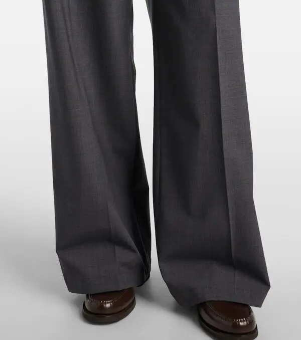 Brunello Cucinelli Wool-blend Wide-leg Trousers - Grey